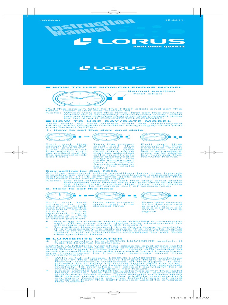 Lorus Watch Manual PDF | PDF | Applied And Interdisciplinary Physics ...