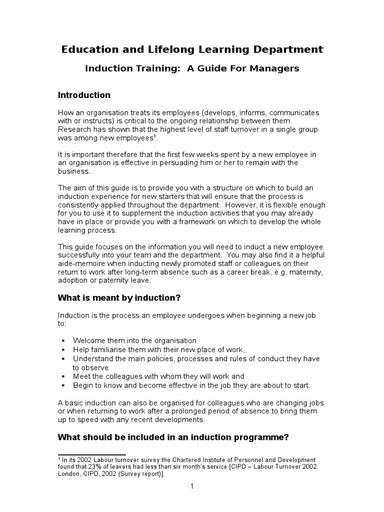 Education and Lifelong Learning Department: Induction Training: A Guide ...
