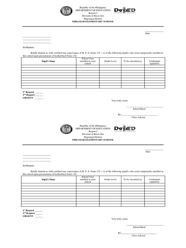 Request For Form 137 | PDF | Philippines | Quality Of Life