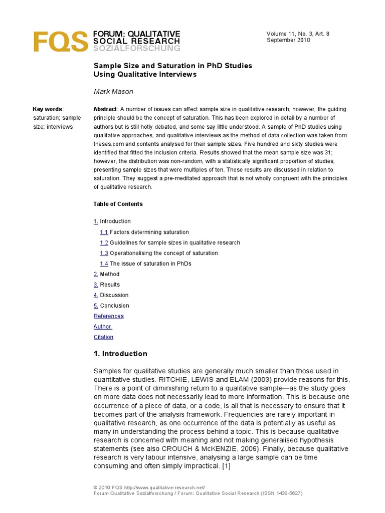 Sample Size and Saturation in Qualitative Research | Download Free PDF ...