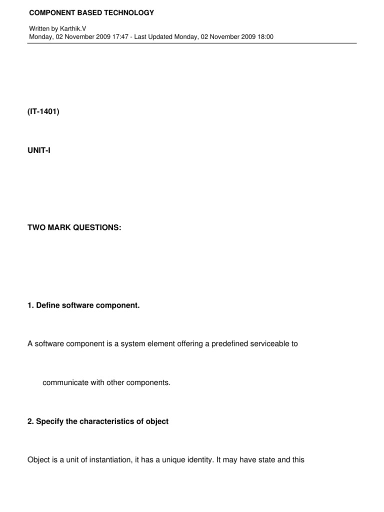 Component Based Technology Question Bank | PDF | Component Object Model | Component Based ...