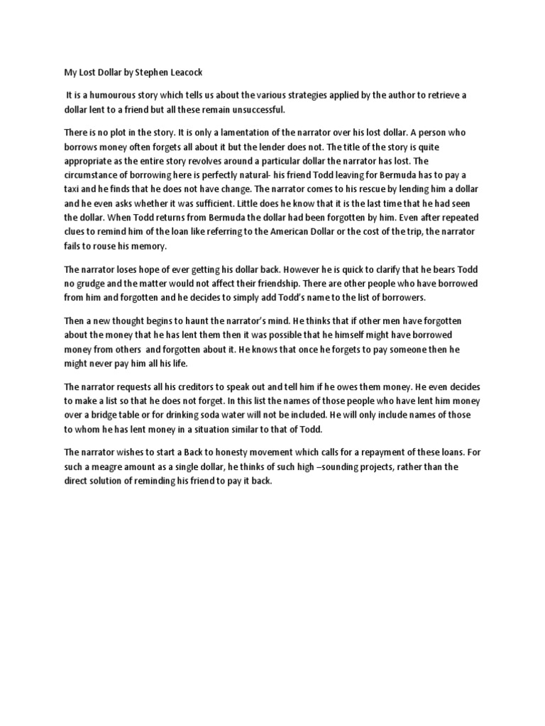 My Lost Dollar by Stephen Leacock | PDF | Social Science | Poetry