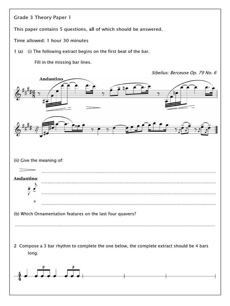 Grade 3 Music Theory Exam Paper 1 | PDF | Scale (Music) | Minor Scale