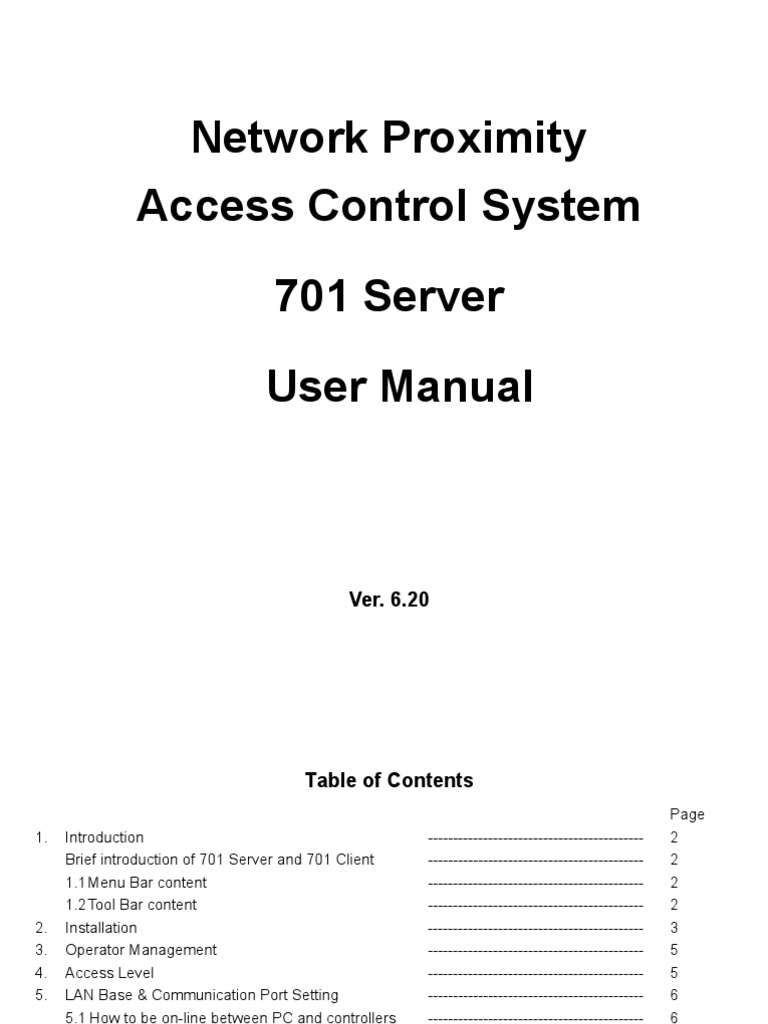 Network Proximity Access Control System 701 Server User Manual Pdf Port Computer Networking