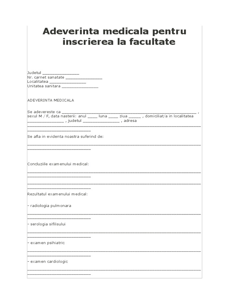 Adeverinta Medicala Facultate | PDF