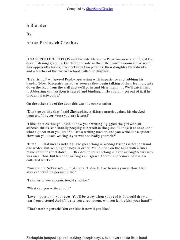 A Blunder by Anton Pavlovich Chekhov | PDF