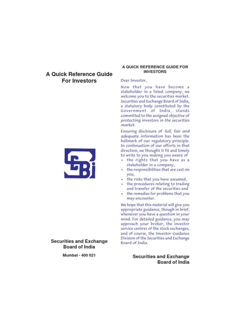 A Quick Reference Guide For Investors | PDF | Securities (Finance) | Stocks