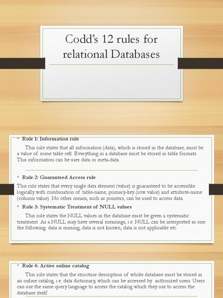 Codd's 12 Rules For Relational Databases | PDF | Relational Model | Databases