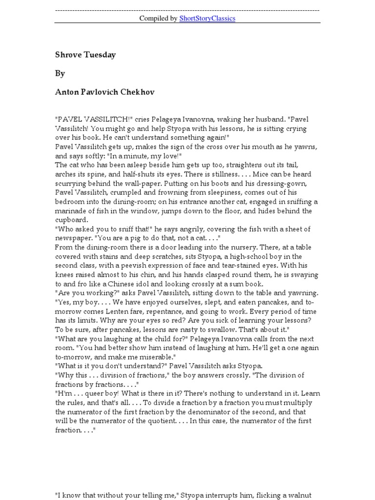 Shrove Tuesday by Anton Pavlovich Chekhov | PDF | Fraction (Mathematics ...