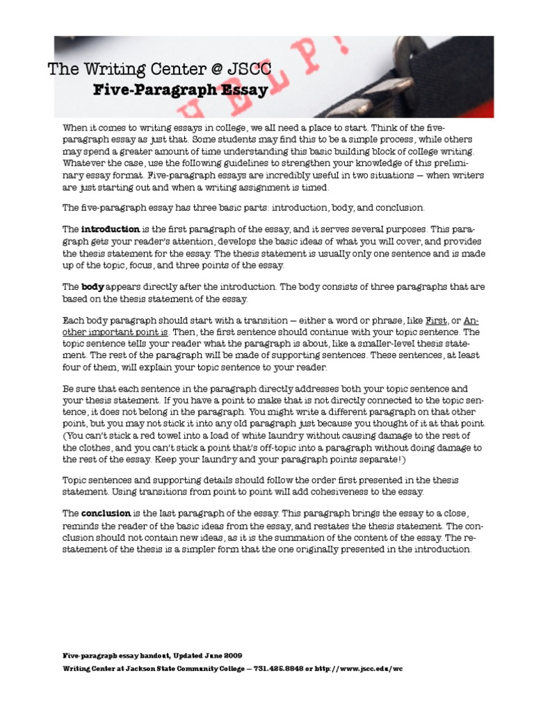 Five Paragraph Essay Example