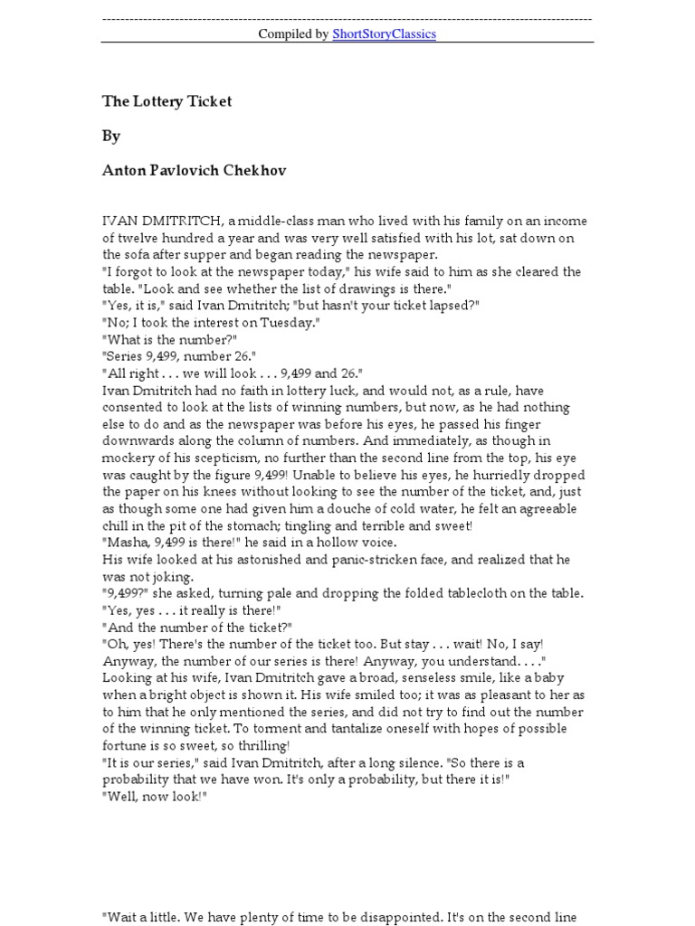 The Lottery Ticket by Anton Pavlovich Chekhov | PDF