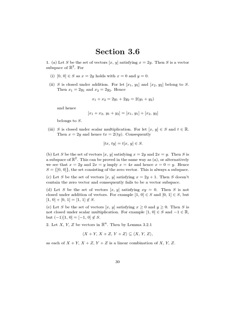 Analysis of Vector Spaces, Subspaces, and Linear Transformations | PDF ...