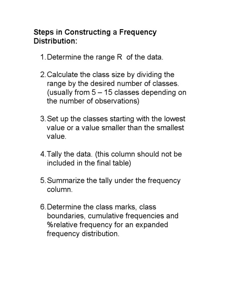 Steps in Constructing A Frequency Distribution | PDF | Statistical Analysis | Teaching Mathematics