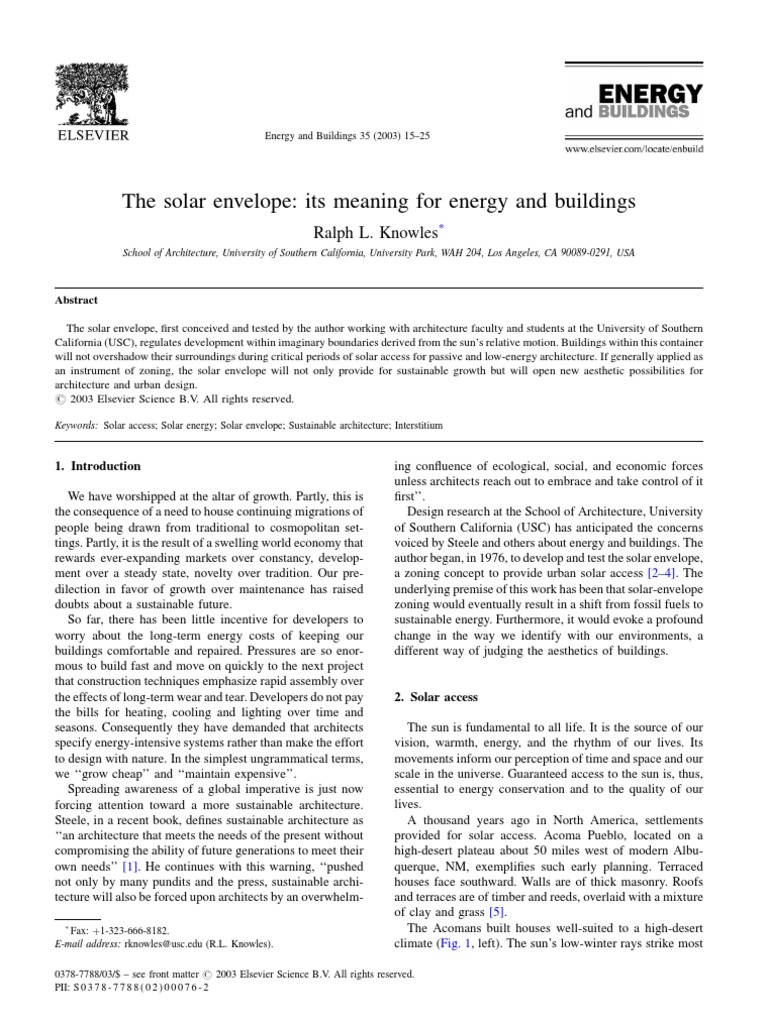 The Solar Envelope Its Meaning For Energy and Buildings | PDF ...