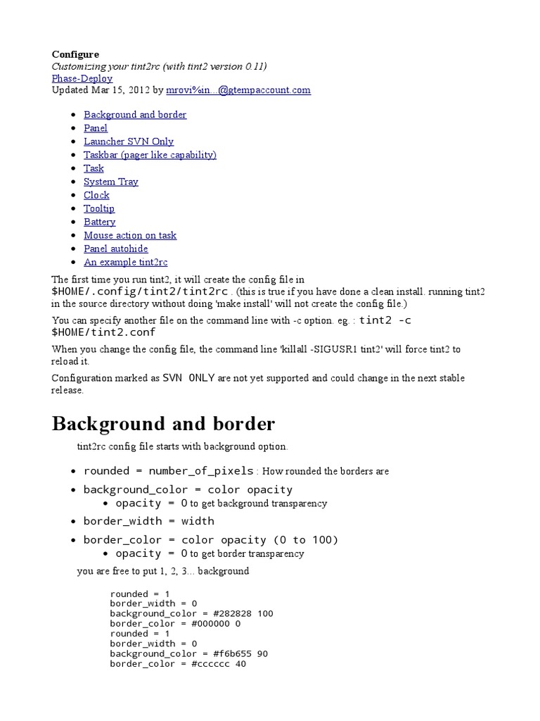 Customizing the tint2 Panel Configuration File: A Guide to Common tint2rc Settings | PDF ...
