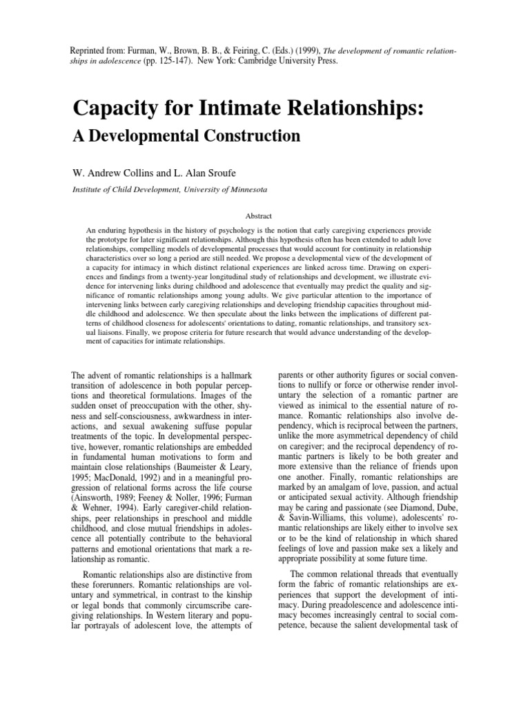 Capacity For Intimate | PDF | Attachment Theory | Friendship
