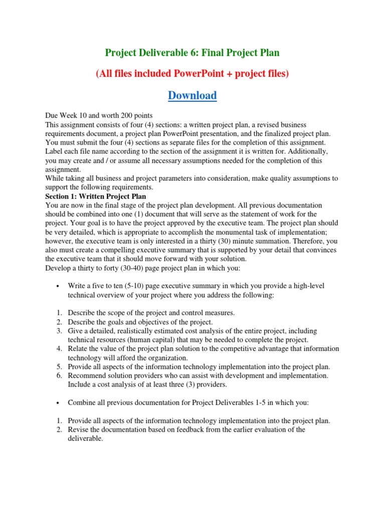 Project Deliverable 6 / Final Project Plan / Complete Solution ...