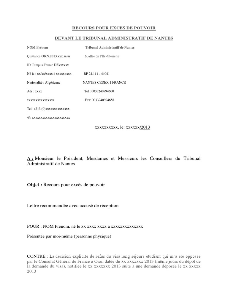 Recours pour Refus de Visa Étudiant | PDF | Droit statutaire | Visa (Document)