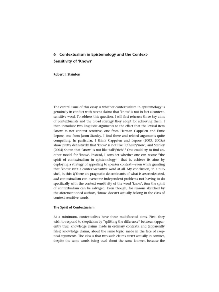 Contextualism in Epistemology | PDF | Propositional Attitudes ...