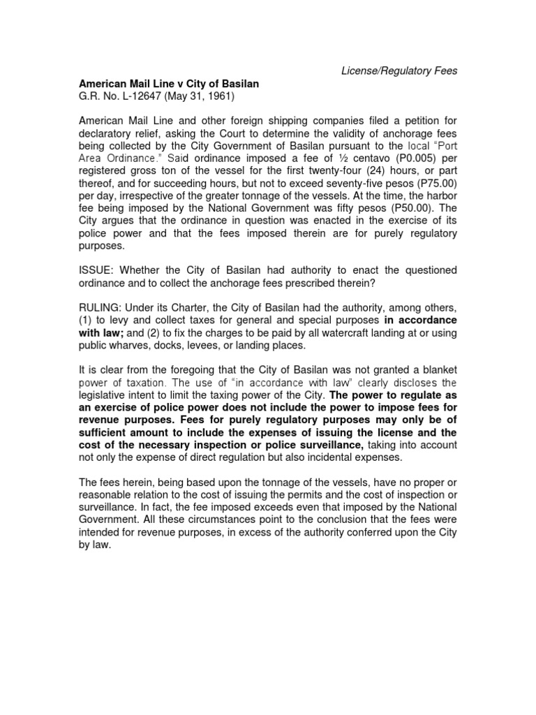 American Mail Line V City of Basilan | PDF | Fee | Local Ordinance