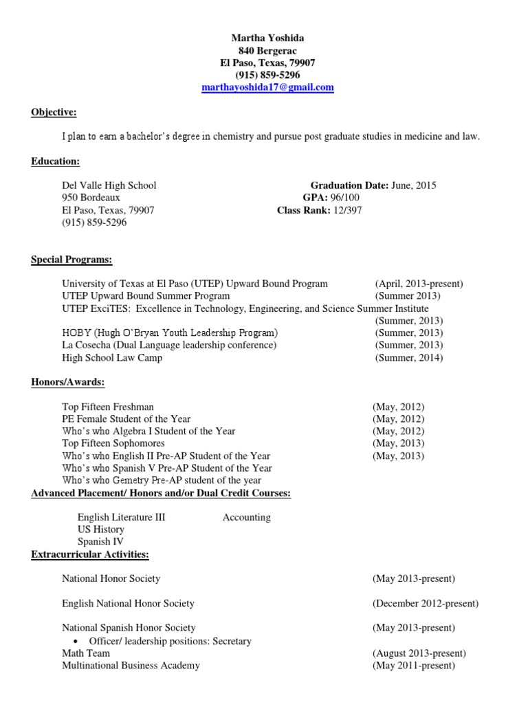 Martha Yoshida Resume | PDF | University Of Texas At Austin | Students