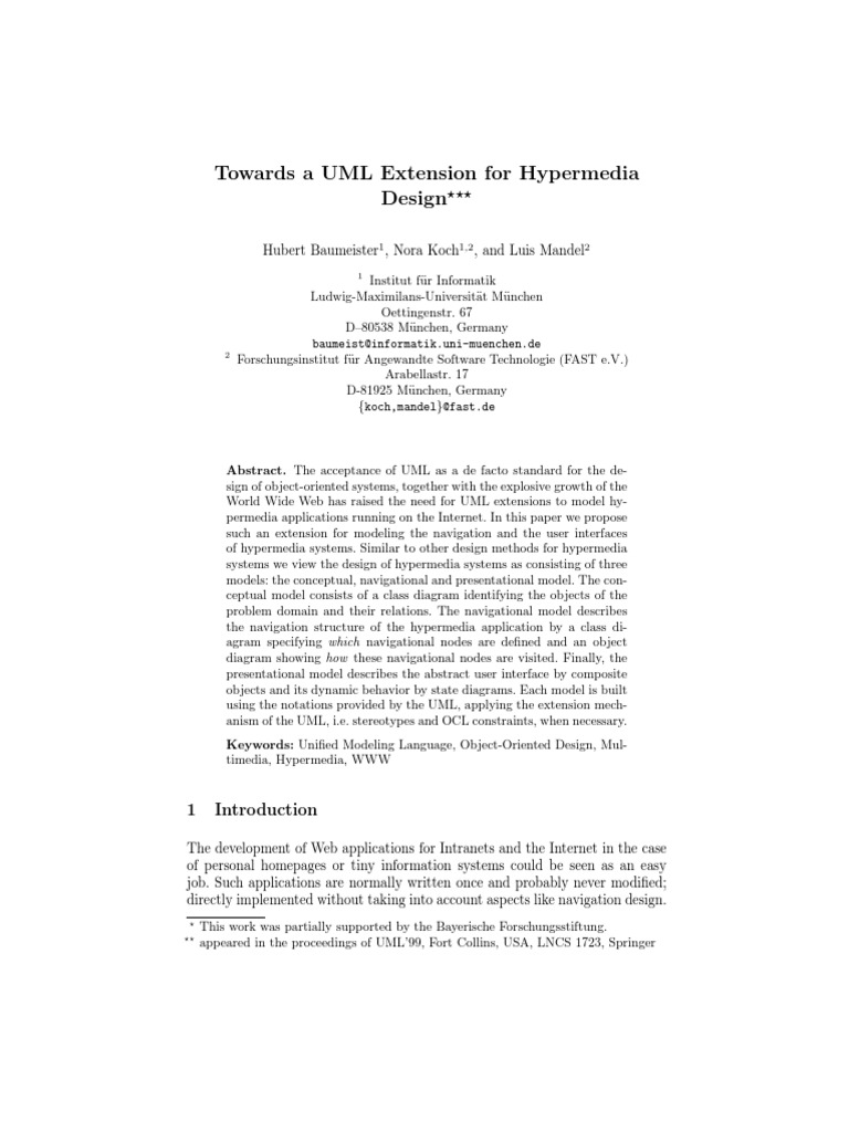 Towards A UML Extension For Hypermedia Design | PDF | Conceptual Model | Class (Computer ...