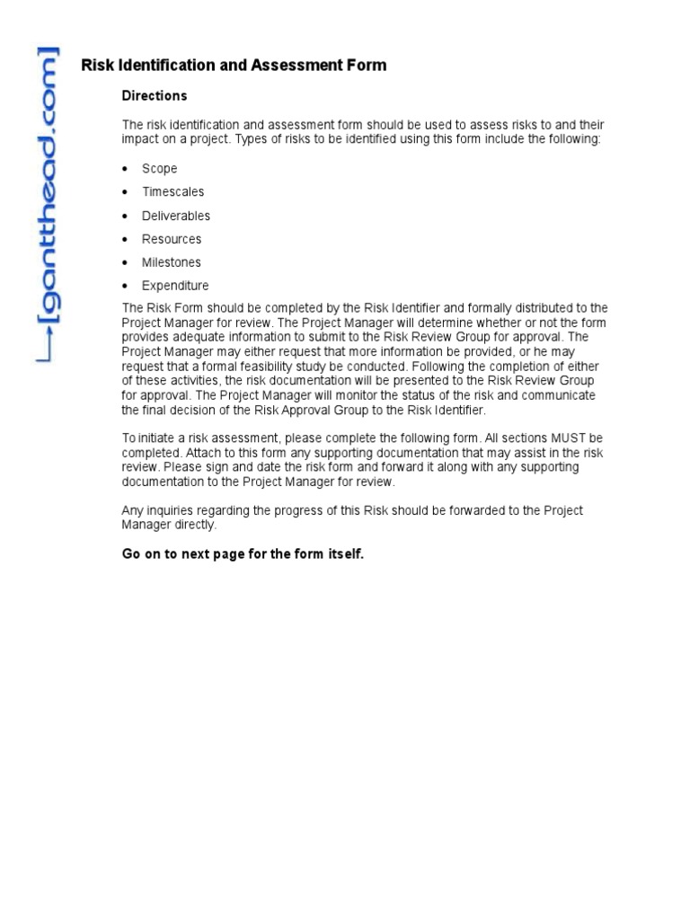 Risk Identification and Assessment Form | Download Free PDF | Risk ...