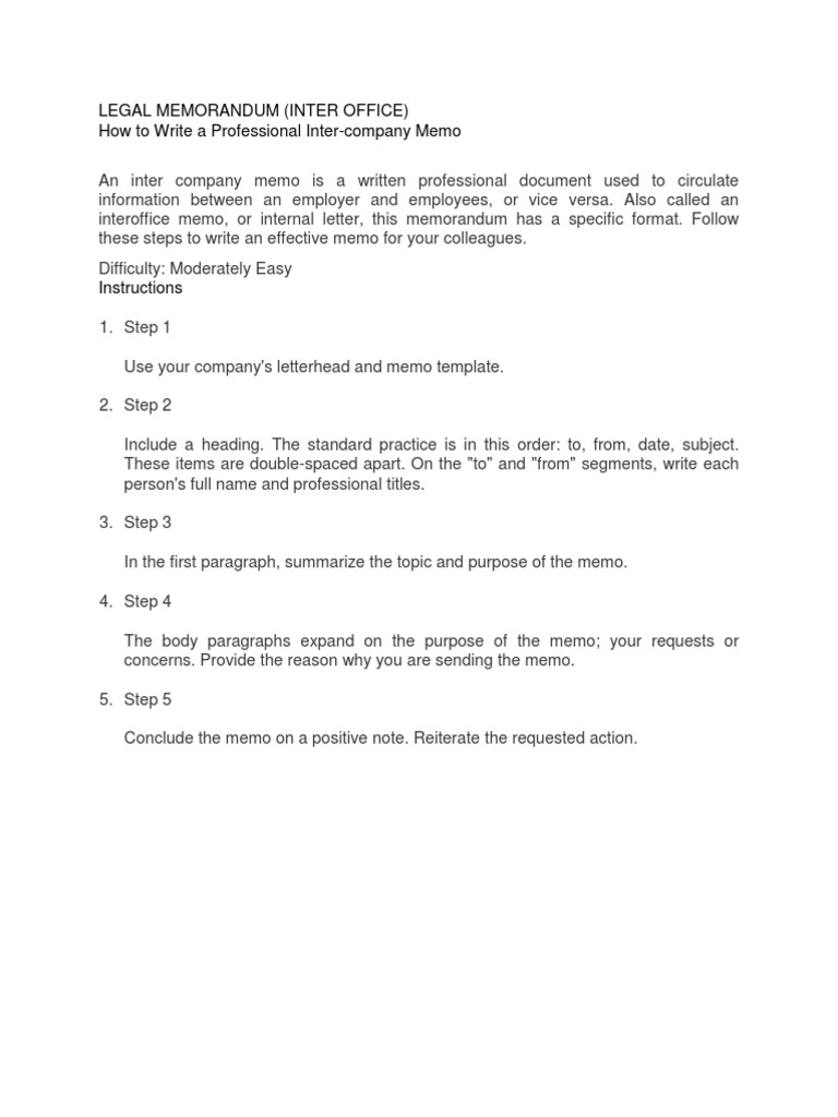 Legal Memorandum (Inter Office) How To Write A Professional Inter ...