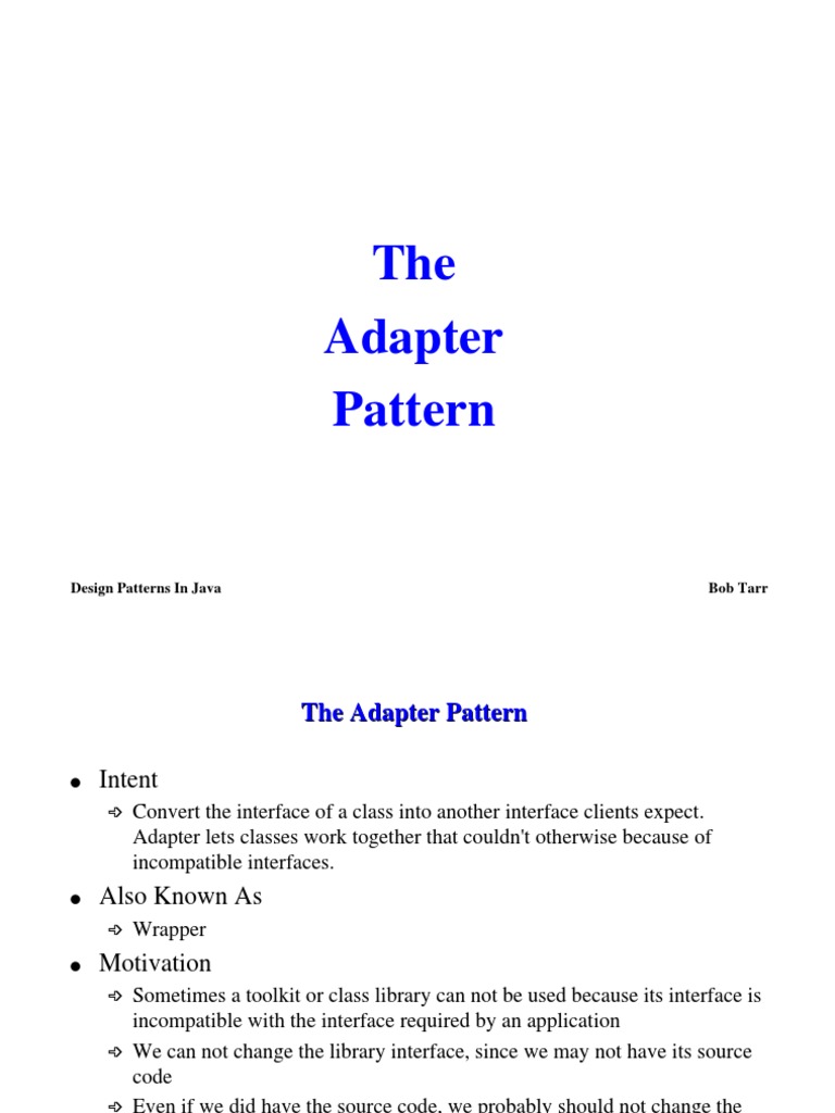 The Adapter Pattern Design Patterns In Java Bob Tarr Pdf Class Computer Programming
