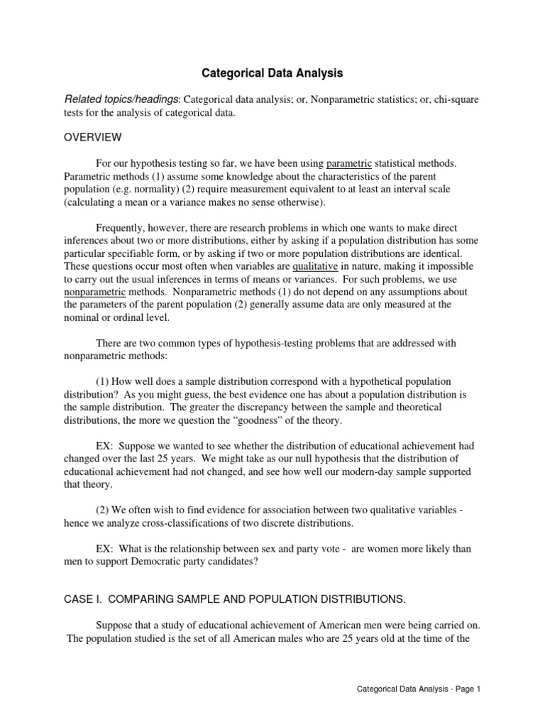 Related Topics/headings: Categorical Data Analysis Or, Nonparametric ...