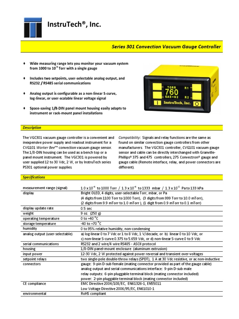 PS301 Convection Vacuum Gauge Controller Power Supply Data Sheet | PDF ...
