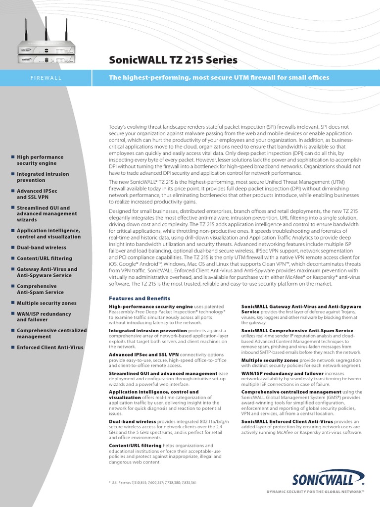 Sonicwall TZ 215 Series: The Highest-Performing, Most Secure Utm ...