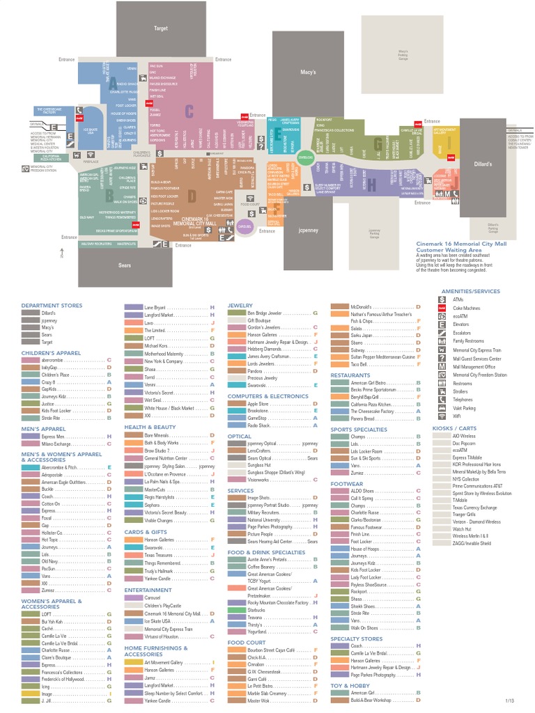 Memorial City Mall Map | Download Free PDF | Retail Companies | Service ...