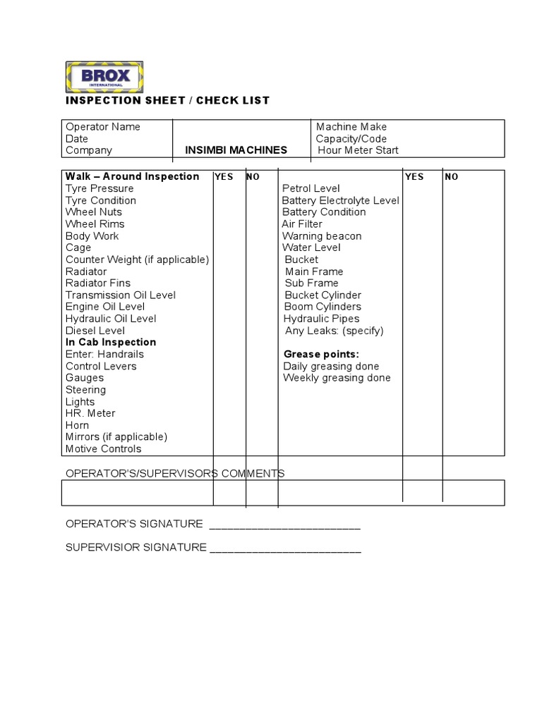 Bobcat Daily Inspection Checklist | PDF