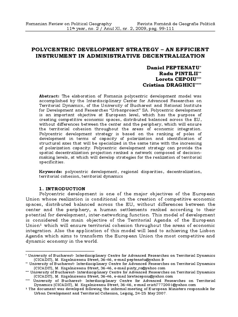 EU Polycentric Development Strategy | PDF | Decentralization | Economic ...