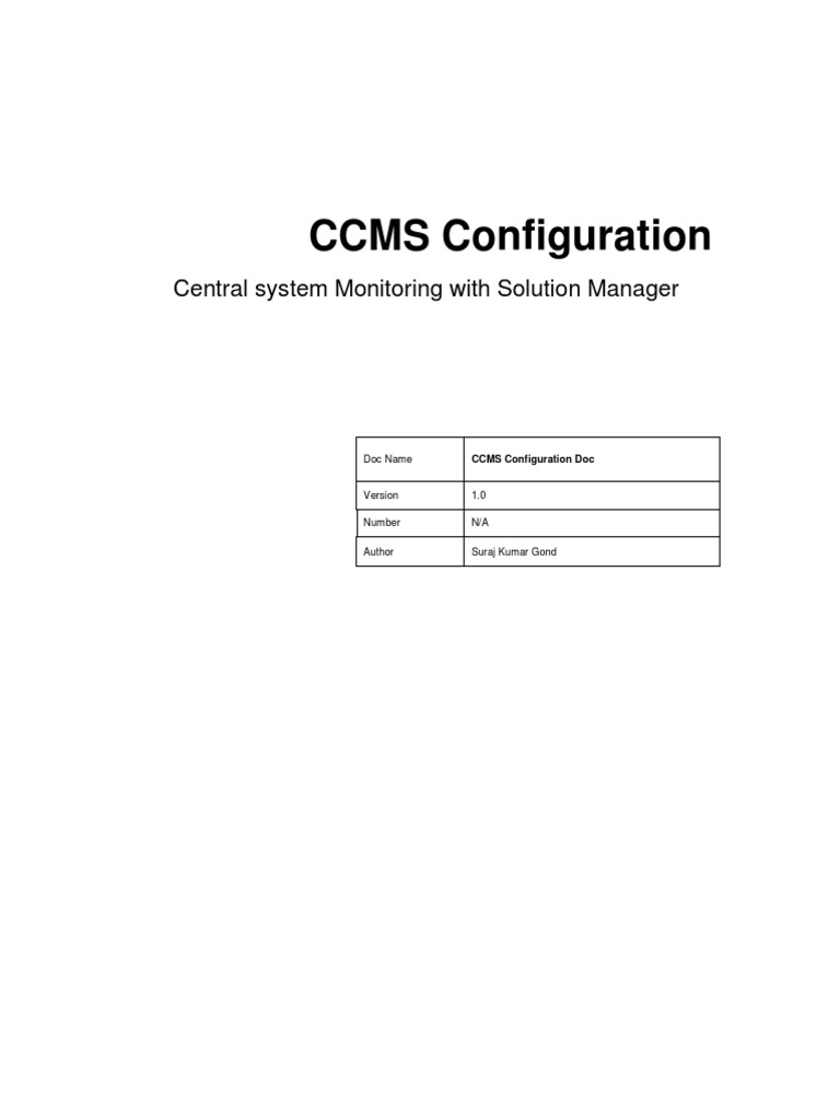 CCMS Configuration: Central System Monitoring With Solution Manager ...