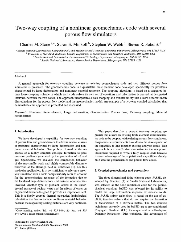 Two-way coupling of geomechanics and porous flow codes | PDF | Permeability (Earth Sciences ...