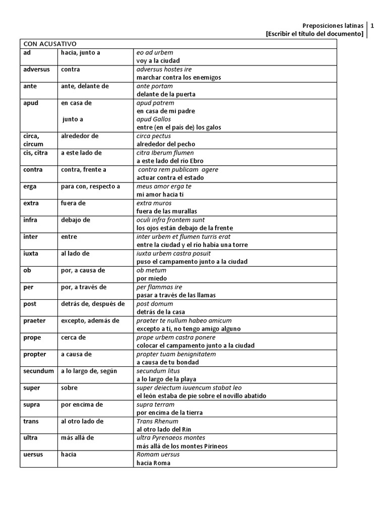 Preposiciones Latinas | PDF | Reglas | Gramática