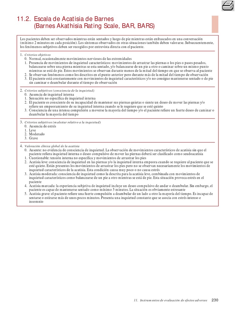 Escala de Acatisia de Barnes | PDF | Especialidades Medicas | Psicología clínica