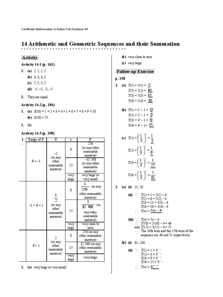5ACh14 (Arithmetic and Geometric Sequences and Their Summation) | PDF ...