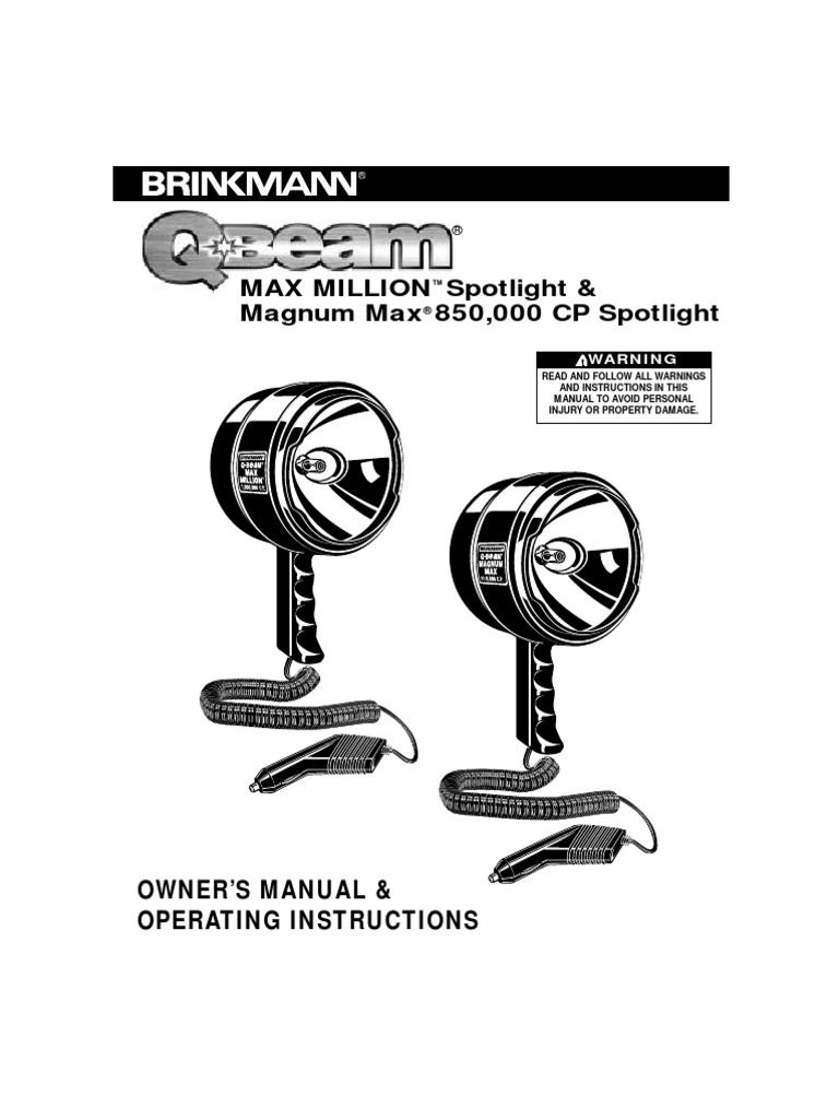 Max Million Spotlight & Magnum Max 850,000 CP Spotlight: Owner'S Manual & Operating Instructions ...