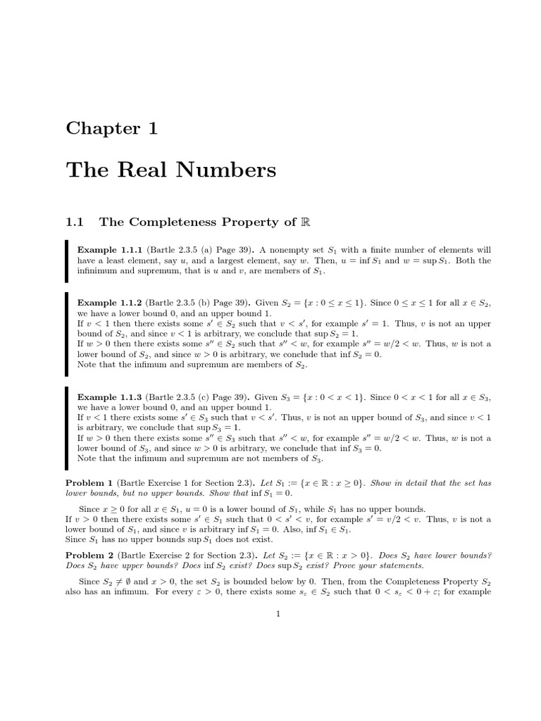 The Real Numbers: 1.1 The Completeness Property of R | PDF ...