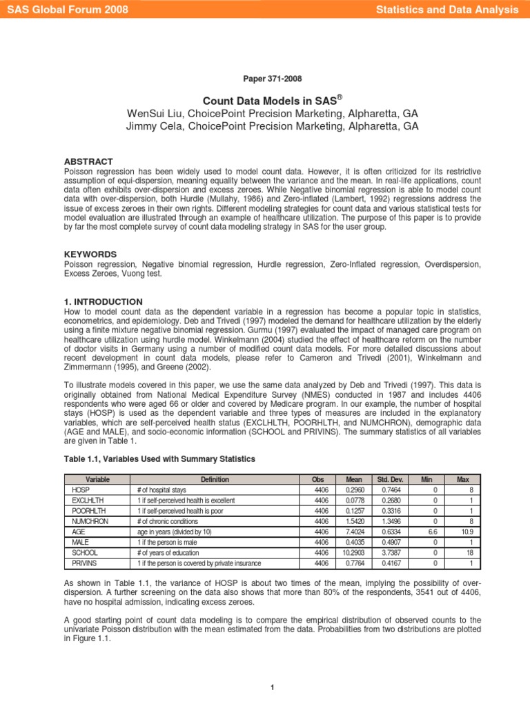 Count Data Models in SAS | PDF | Regression Analysis | Akaike Information Criterion