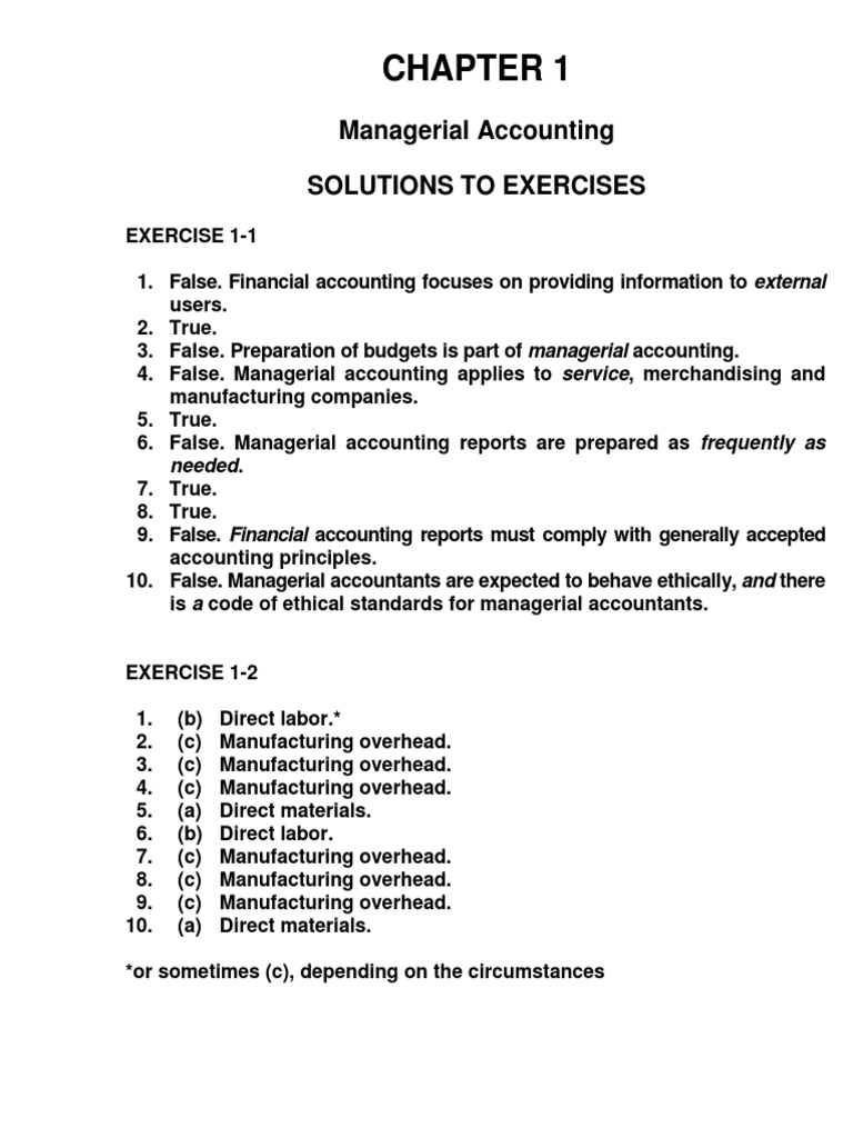 ACC 121 Chapter 1 Exercise Solutions | PDF | Cost Of Goods Sold | Inventory