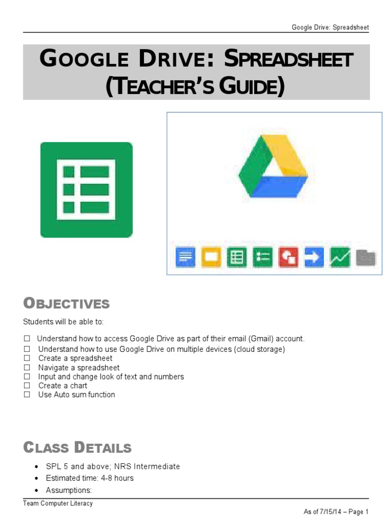 Google Drive Spreadsheet Teacher Guide 07 14 2014 | PDF | Google | Learning