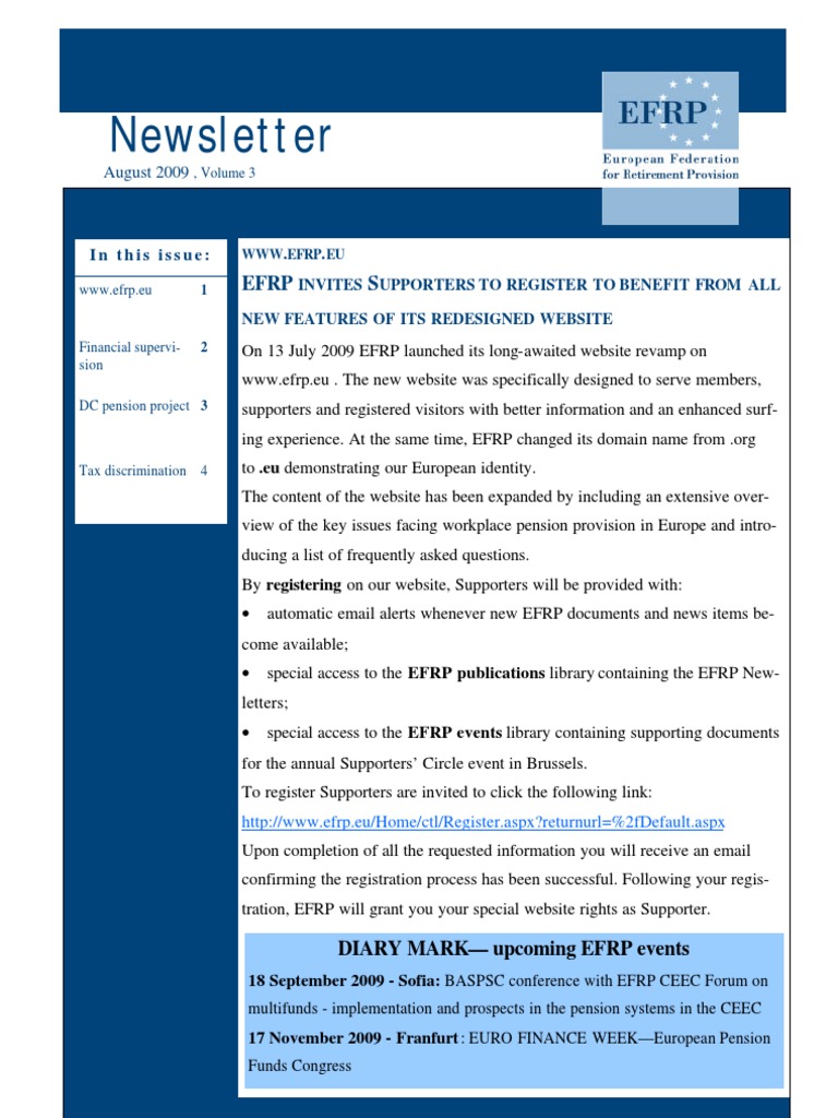EFRP Website Revamp and Key Updates | PDF | Pension | European Union