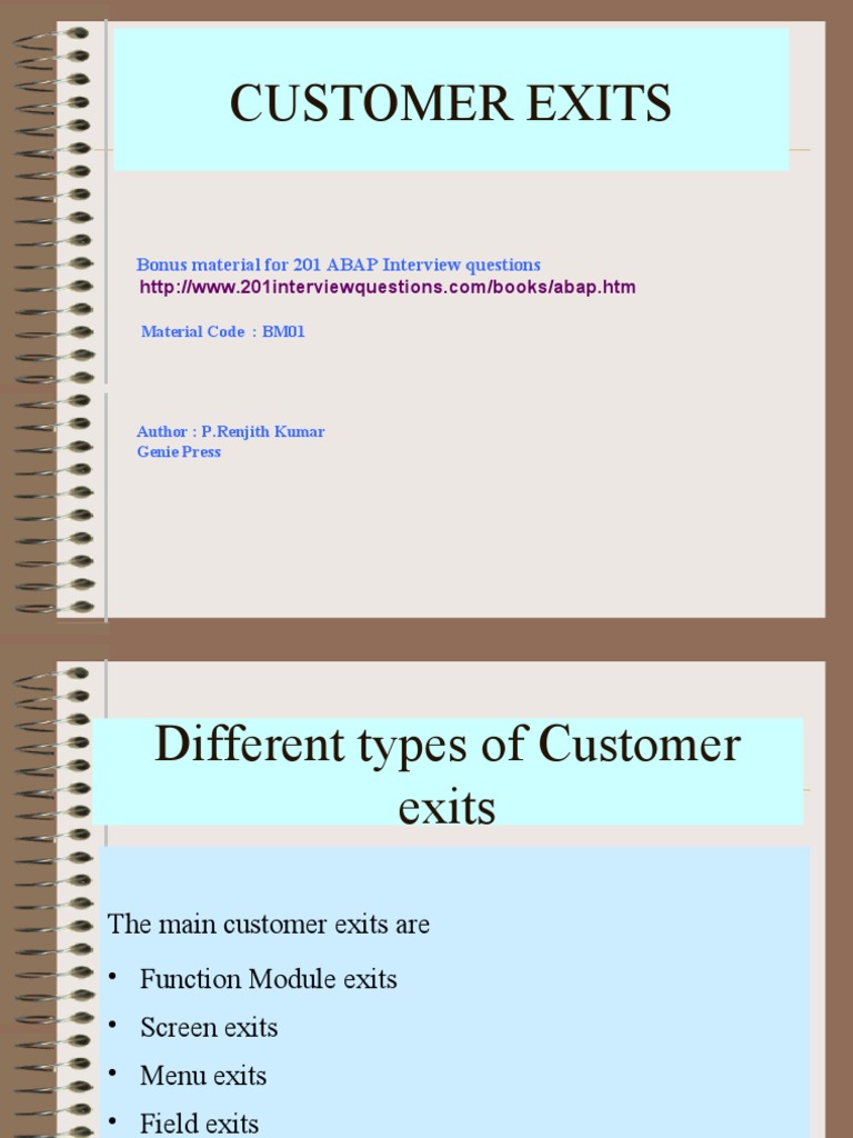 Customer Exits: Bonus Material For 201 ABAP Interview Questions | PDF ...