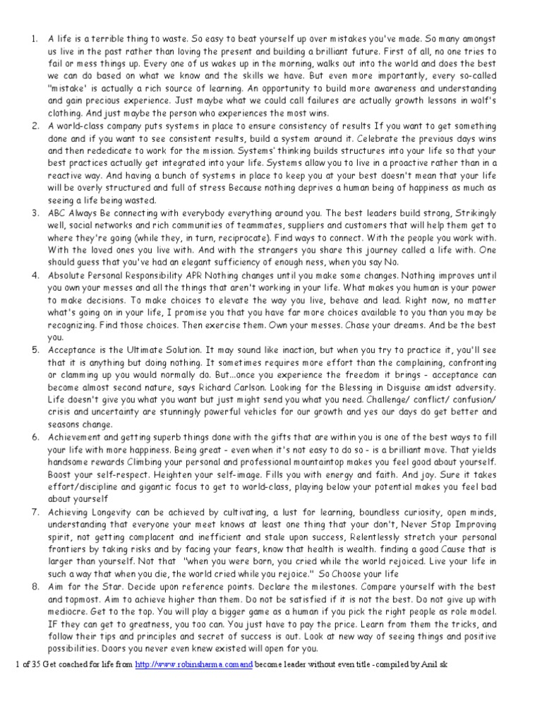 Robin Sharma How To Be A Leader Without Title | PDF | Love | Leadership