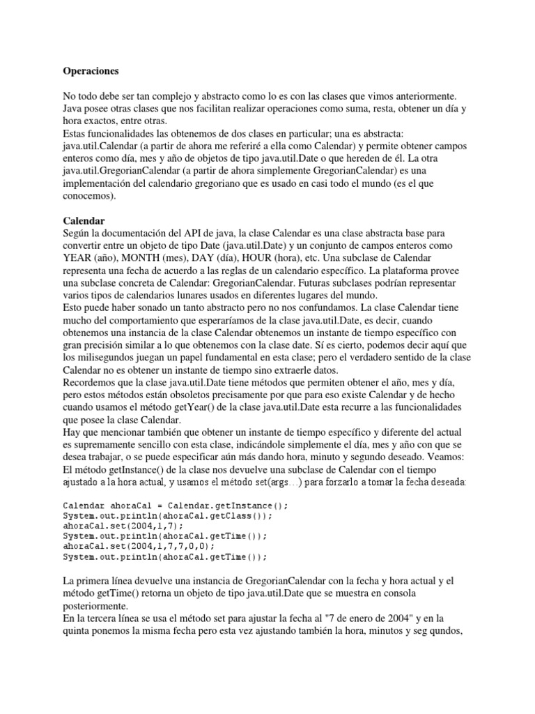 Uso de Calendar y GregorianCalendar en Java | PDF | Java (lenguaje de programación) | Objeto ...