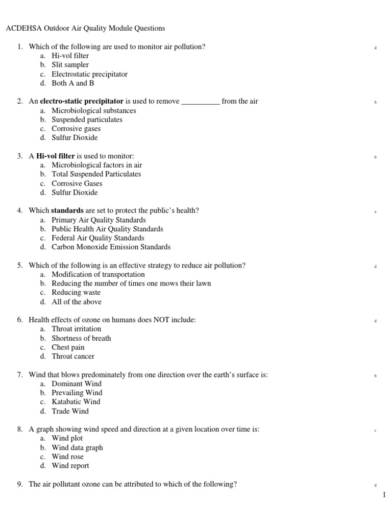 Air Quality Questions NEHA Study Guide | Air Pollution | Smog